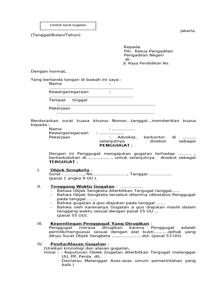 Contoh Surat Gugatan | PDF