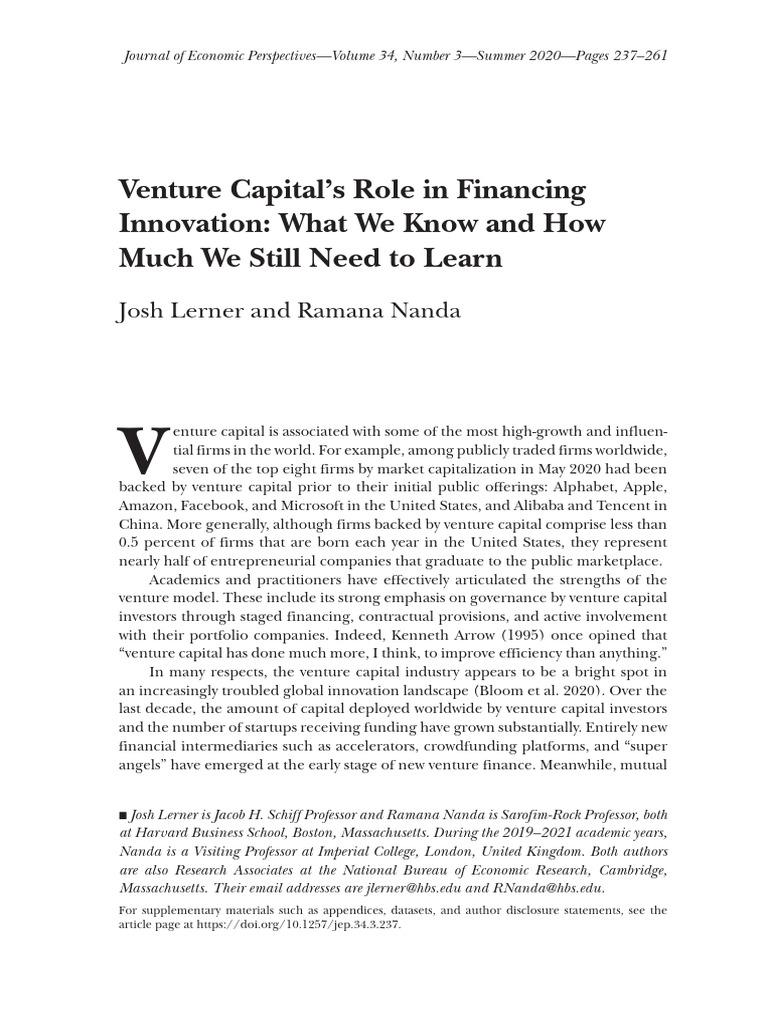 Venture Capital's Innovation Impact | PDF | Venture Capital | Corporate ...