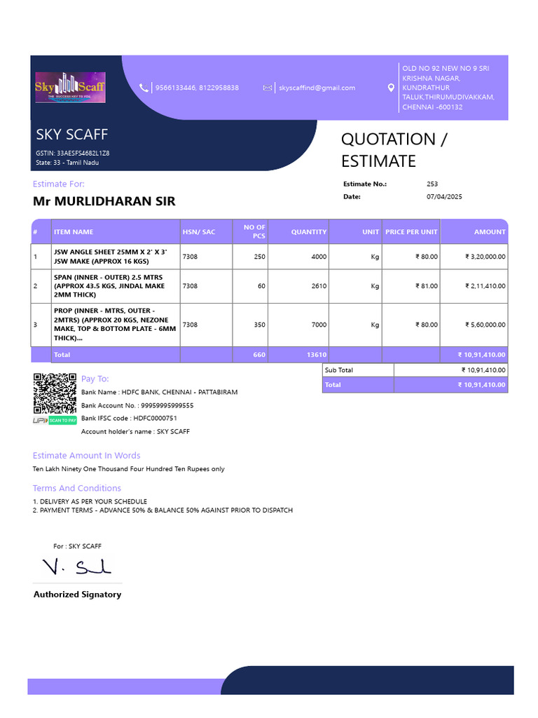 Sky Scaff Quotation-53 | PDF | Currency | Economy Of India