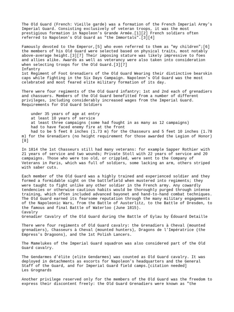 The Old Guard (French Vieille Garde | PDF | Military Organization ...