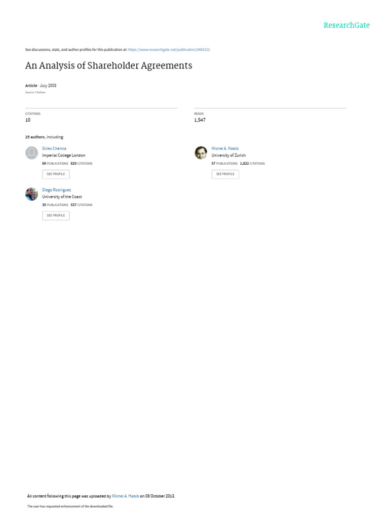 Analysis of Shareholder Agreements | PDF | Option (Finance) | Equity ...