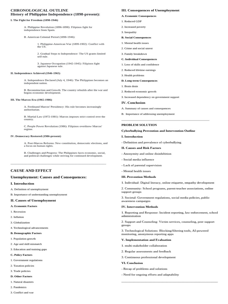 Chronological Outline | PDF | Philippines | Unemployment