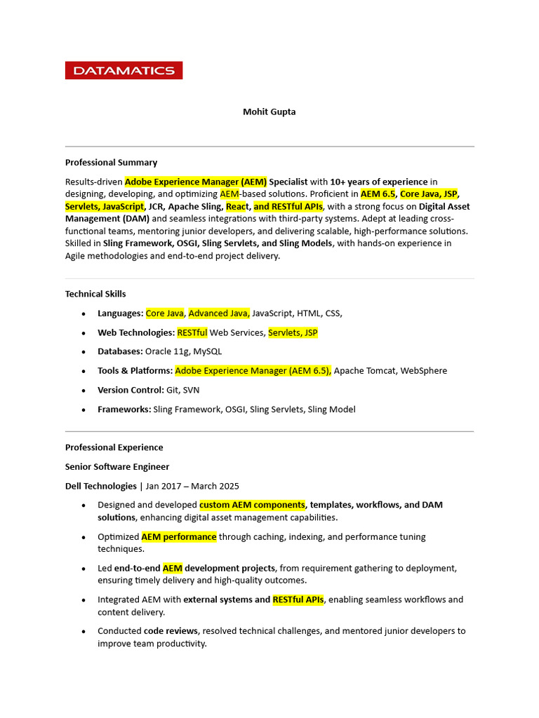 Mohit Gupta - AEM Fullstack | PDF | Java (Programming Language) | Information Technology