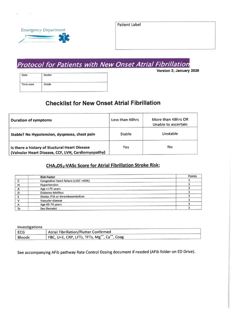 A-FIB - Protocol For New Onset Cases | PDF