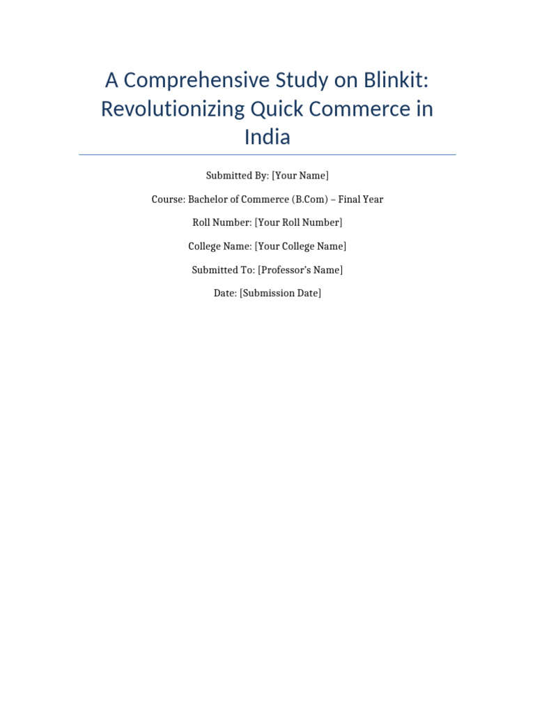 Blinkit Project BCom | PDF