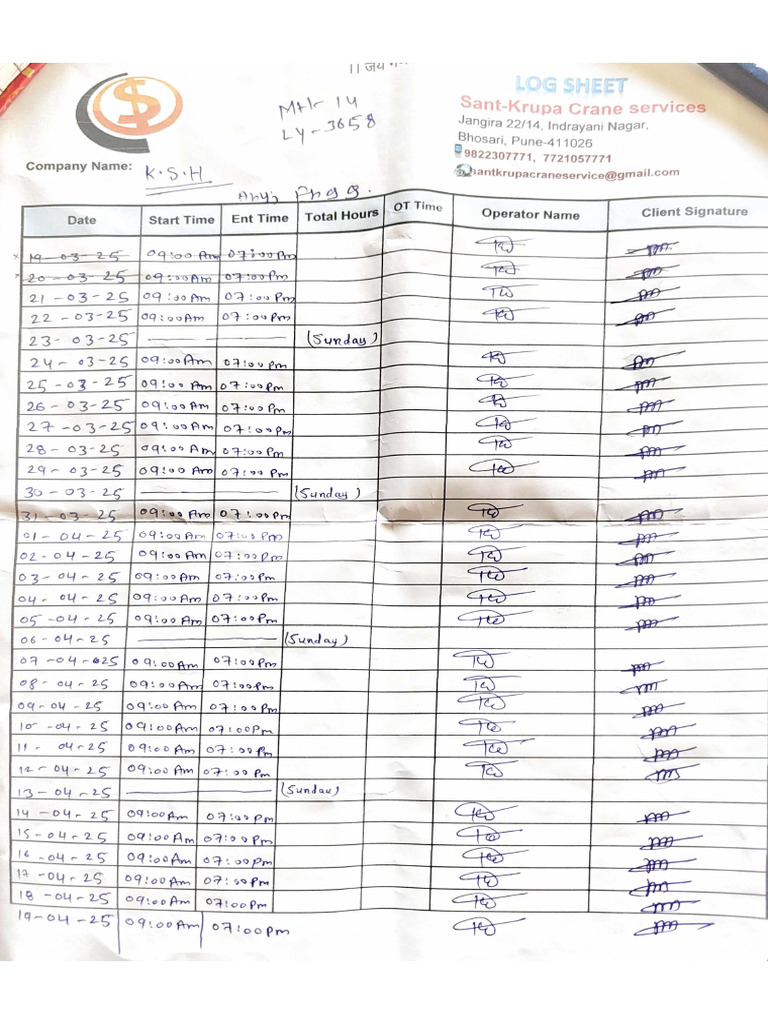 Anuj Engg - Logsheet | PDF