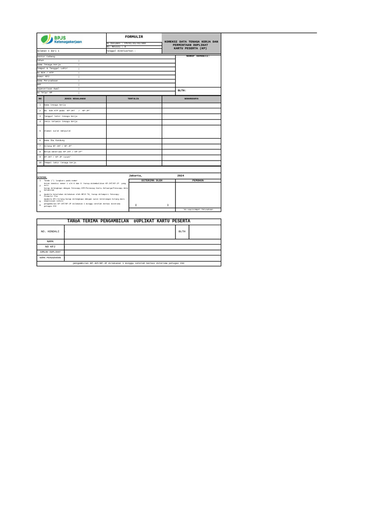 Form Pengkinian Data & Penggabungan Saldo BPJS Ketenagakerjaan 2024 | PDF