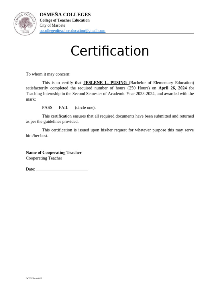 Certification-off-campus | PDF