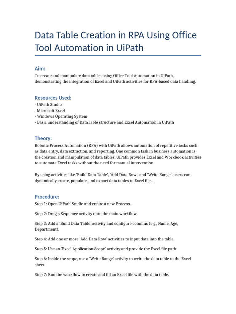 Automating Data Tables in UiPath | PDF