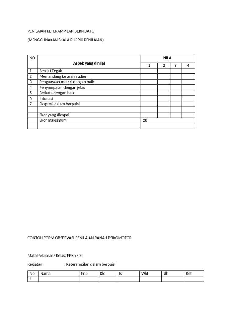 Penilaian Keterampilan Berpidato | PDF