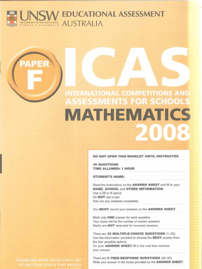 UNSW Maths Yr8 F 2008 | PDF