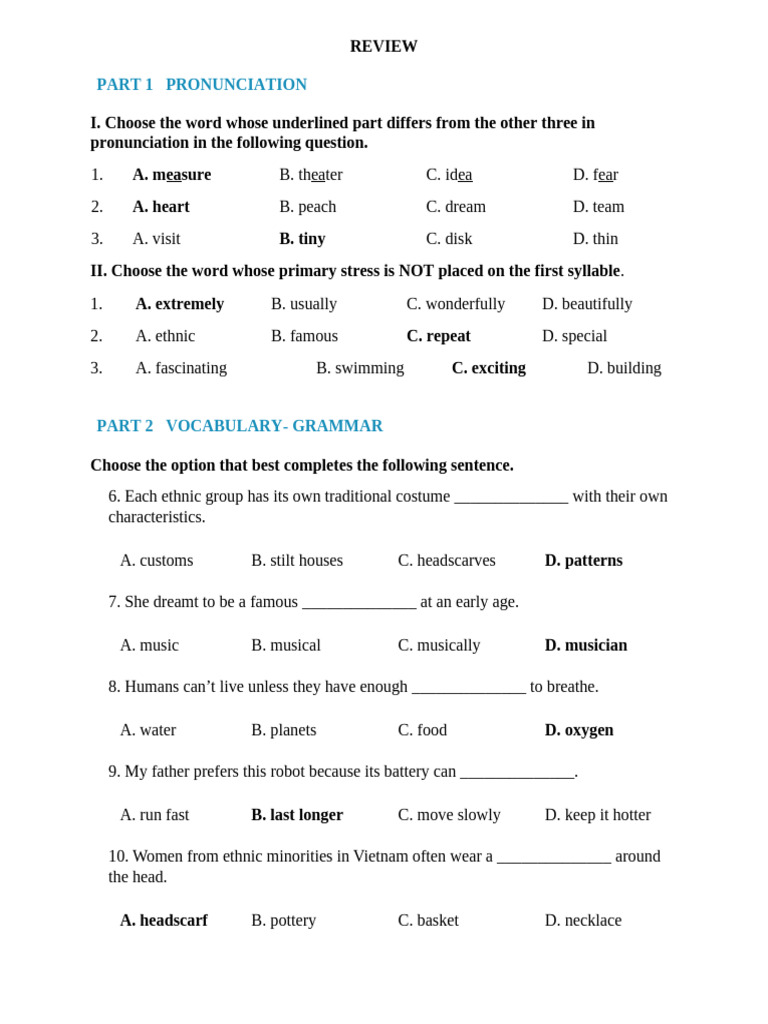 Pronunciation and Vocabulary Practice Test | PDF | Adolescence | Sleep