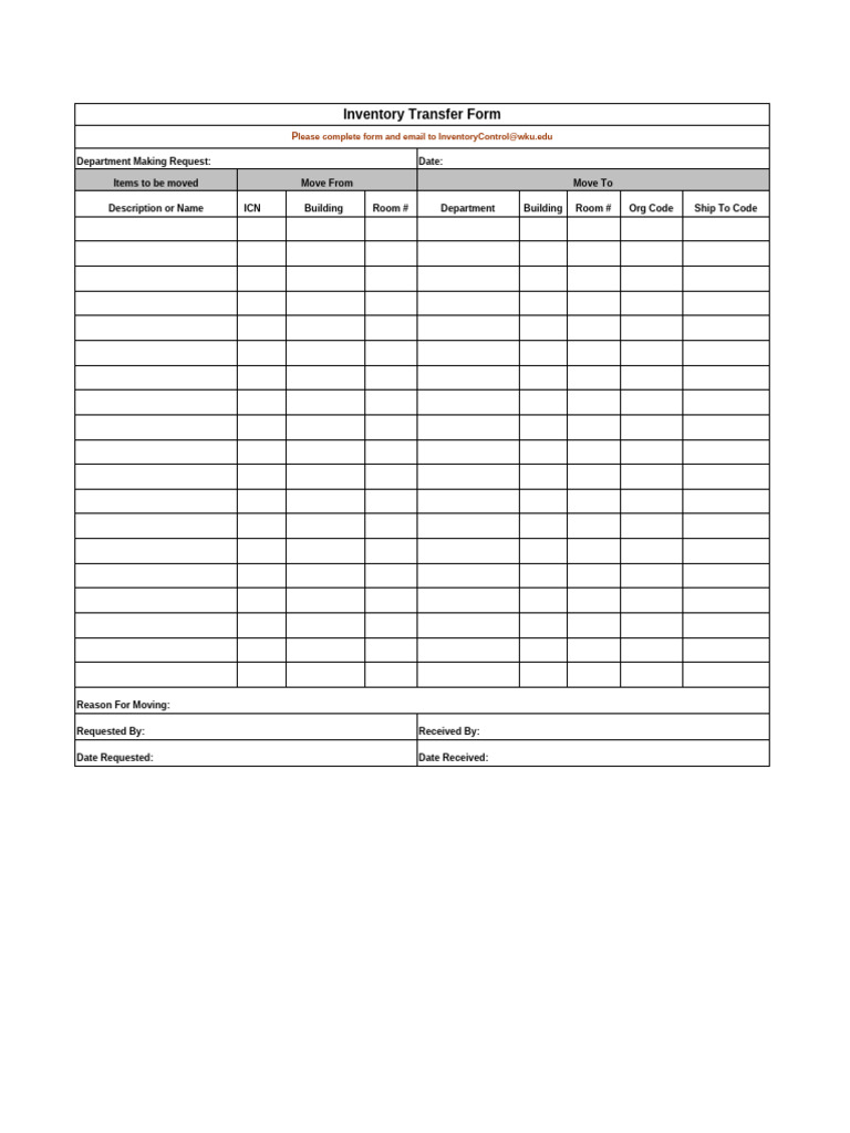 Inventory Transfer Form Revised | PDF