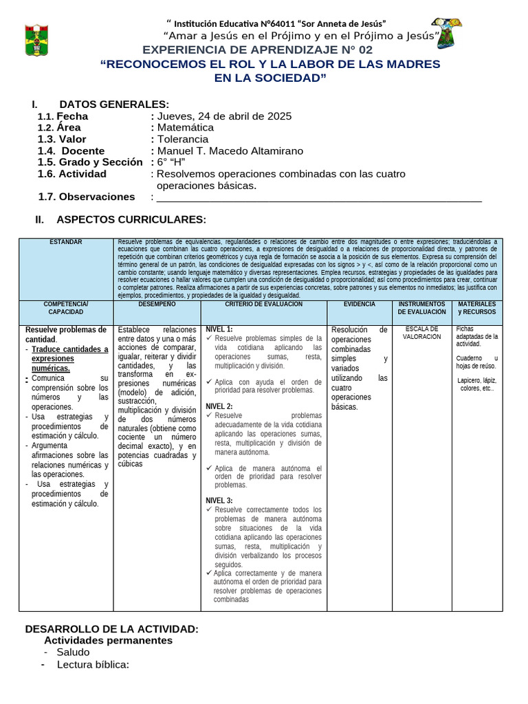 Mat - Operaciones Combinadas Con Las Cuatro Operaciones Basicas - 24 ...