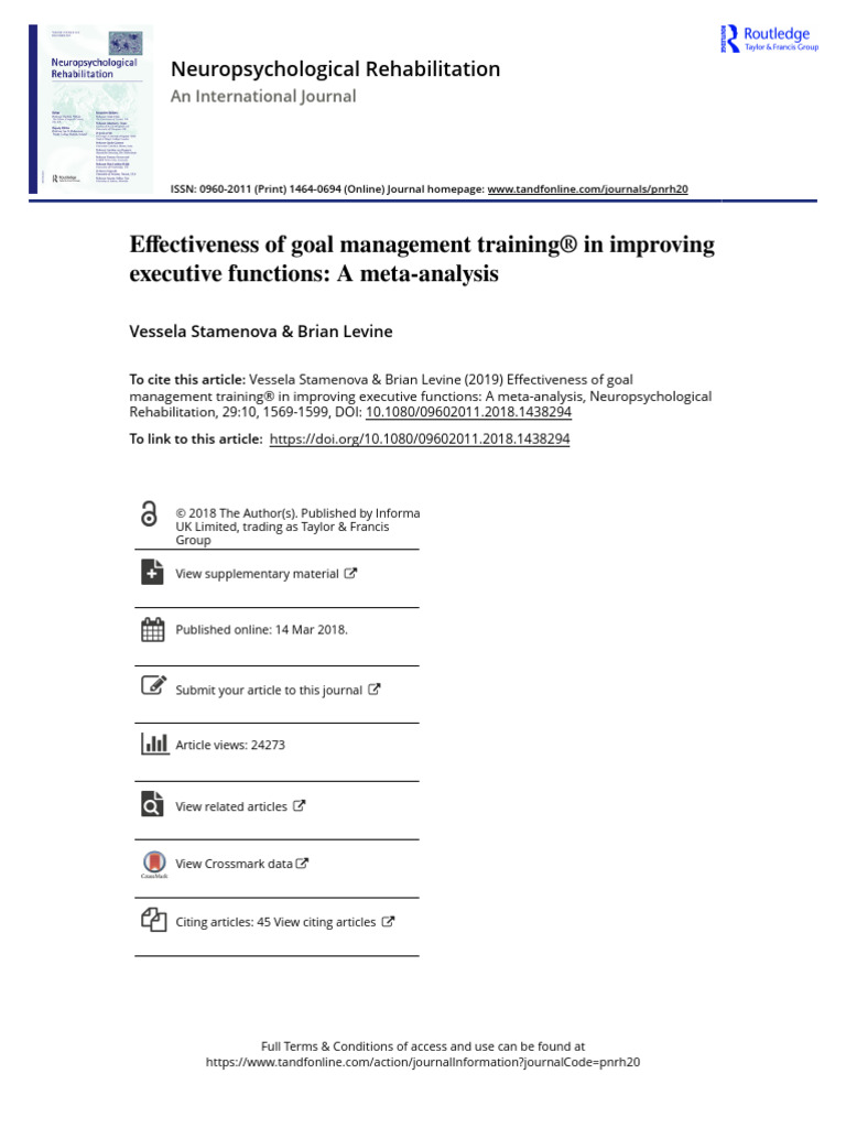Effectiveness of Goal Management Training in Improving Executive ...