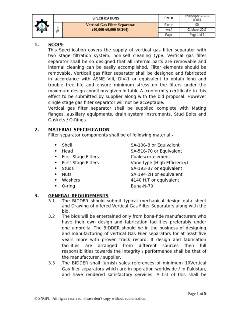 Vertical Filter Separator Specs | PDF | Welding | Construction