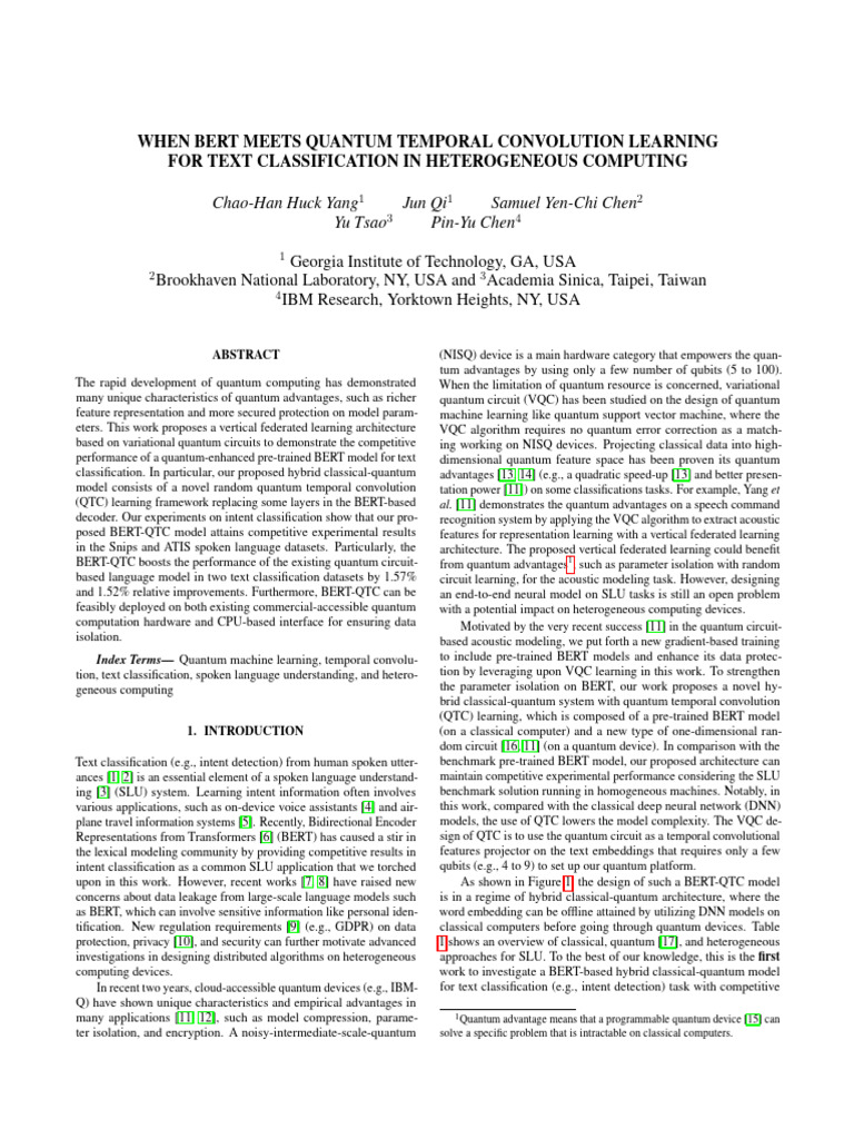 When BERT Meets Quantum Temporal Convolution Learn | PDF | Quantum Computing | Deep Learning