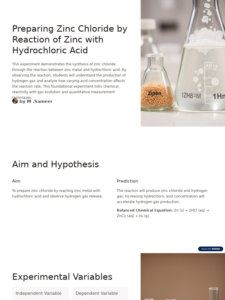 Preparing Zinc Chloride by Reaction of Zinc With Hydrochloric Acid ...