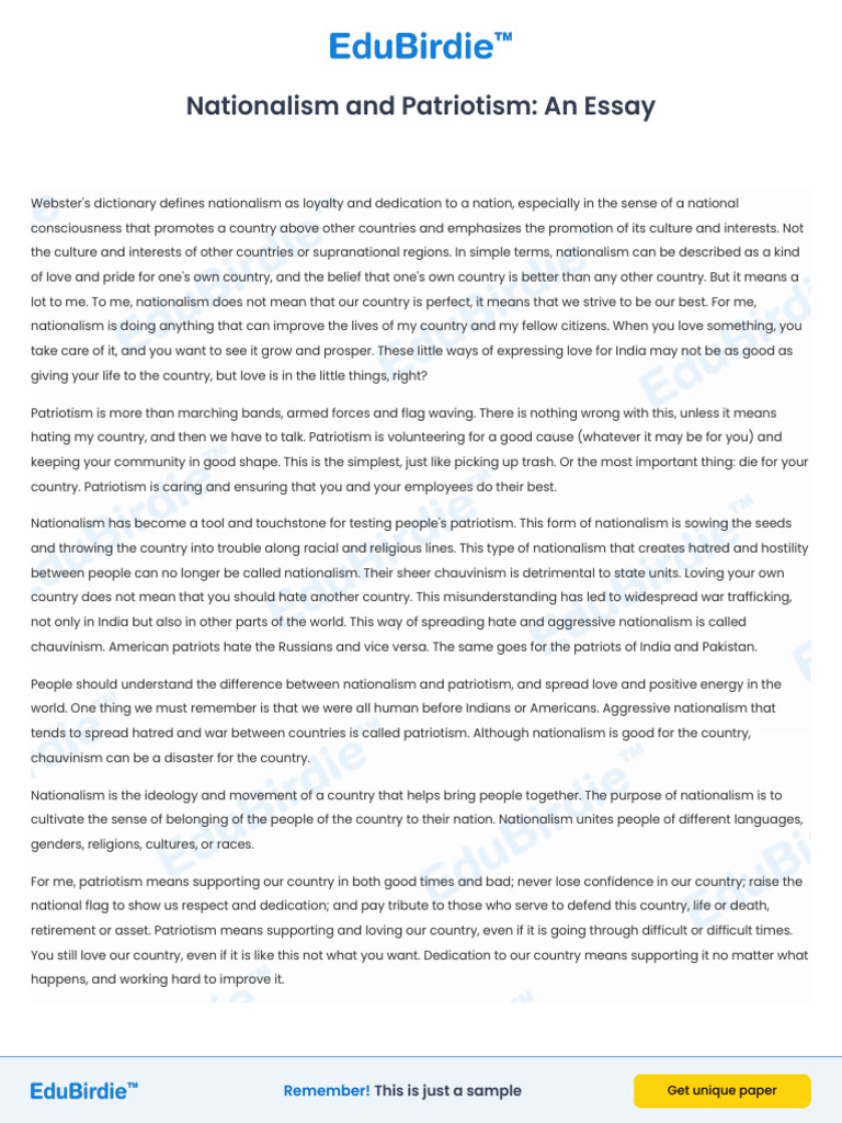 Nationalism and Patriotism An Essay | PDF | Nationalism | Patriotism