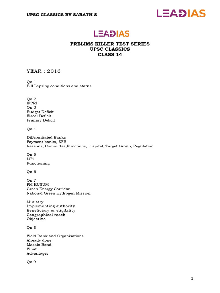 Lead Ias Upsc Classics Class-14 | PDF