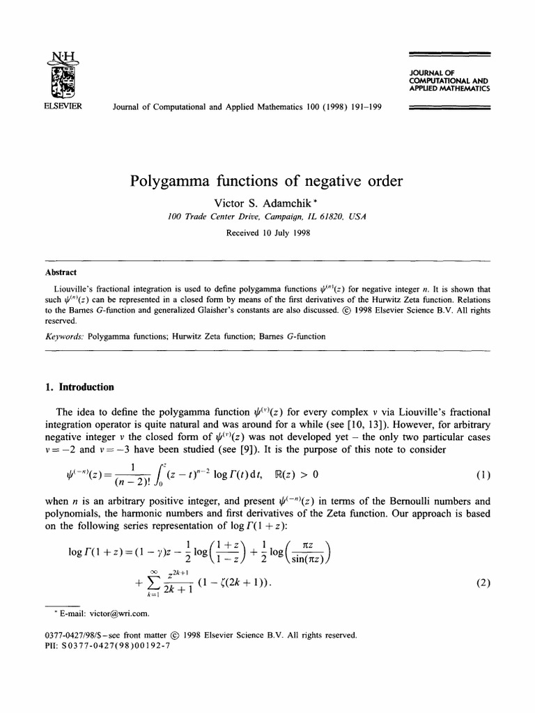 Polygamma of Negative Order | PDF | Integral | Function (Mathematics)