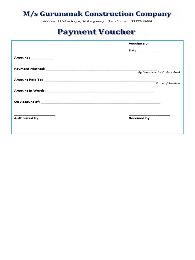 Payment Voucher Template for Construction | PDF