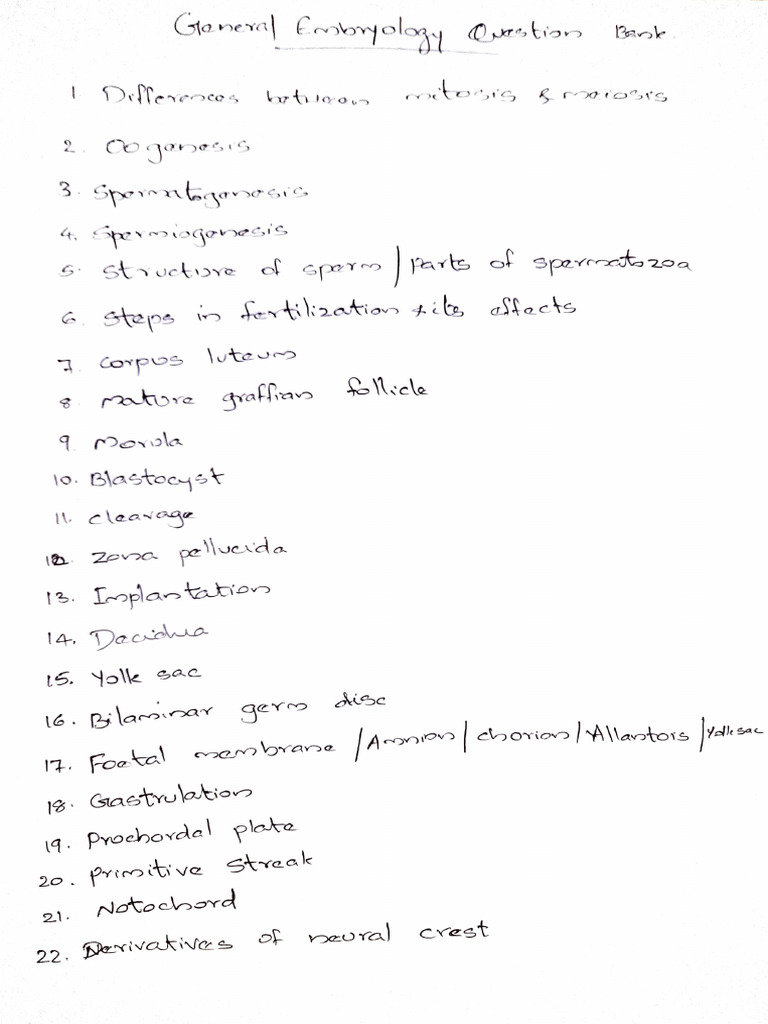 General Embryo Questions Bank | PDF