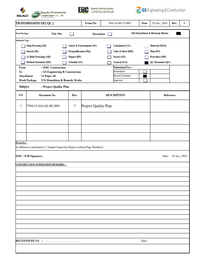 Project Quality Plan for U/G Works | PDF