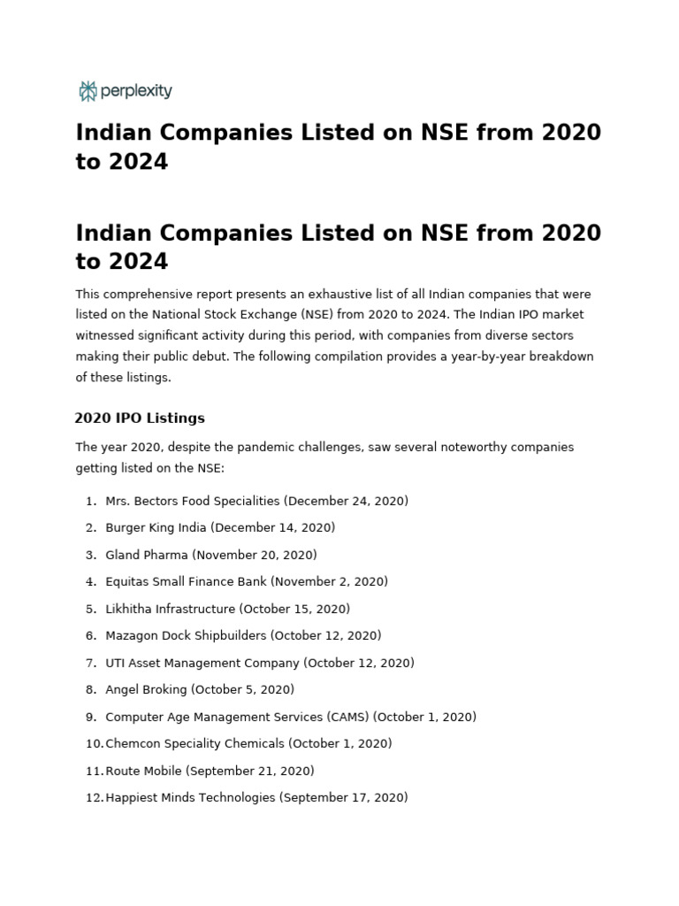 NSE Listed Companies: 2020-2024 Overview | PDF | Equity Securities ...