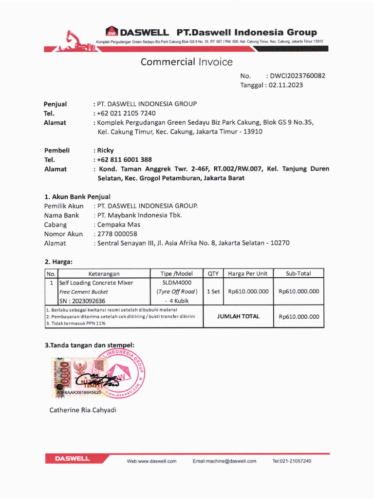 082. Commercial Invoice SLM 4 - Pak Ricky | PDF