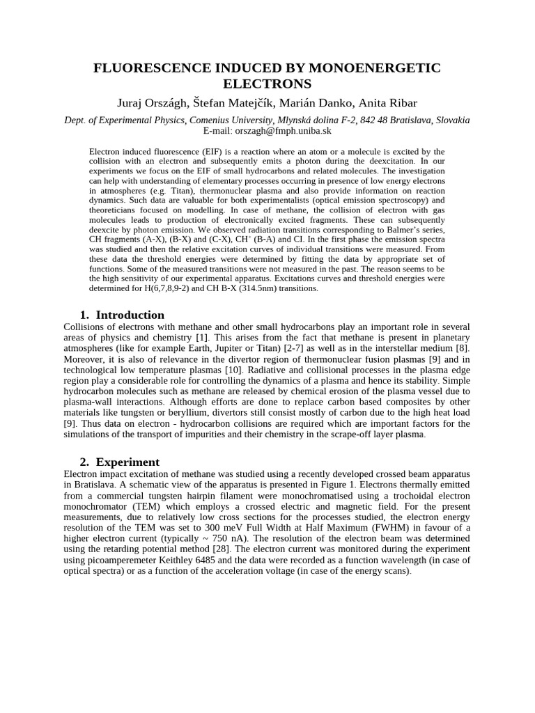 Fluorescence Induced by Monoenergetic Electrons | PDF | Emission ...