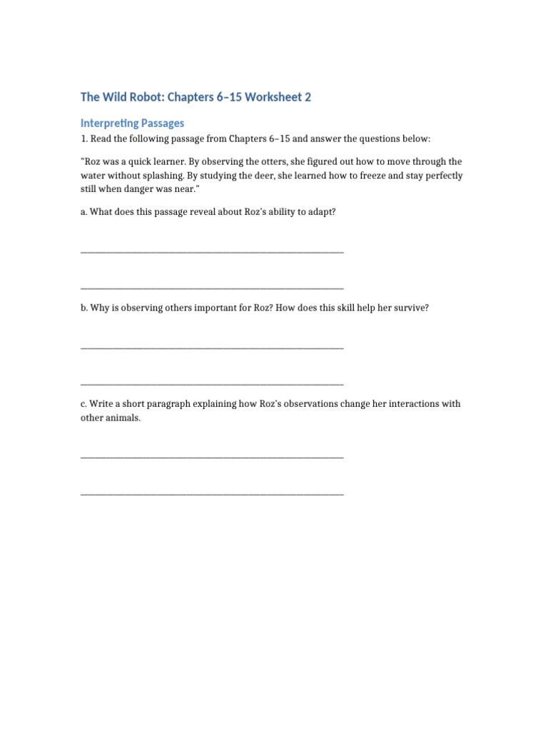 The Wild Robot Ch6 To 15 Worksheet2 | PDF