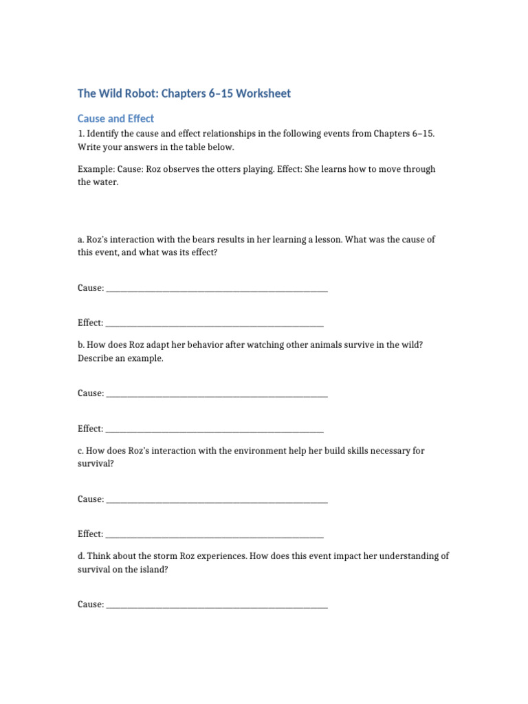 The Wild Robot Ch6 To 15 Combined Worksheet | PDF | Learning ...
