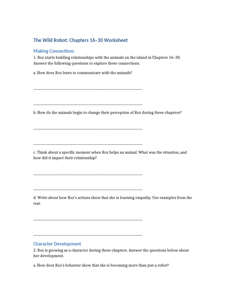 The_Wild_Robot_Ch16_to_30_Worksheet | PDF | Psychological Concepts ...