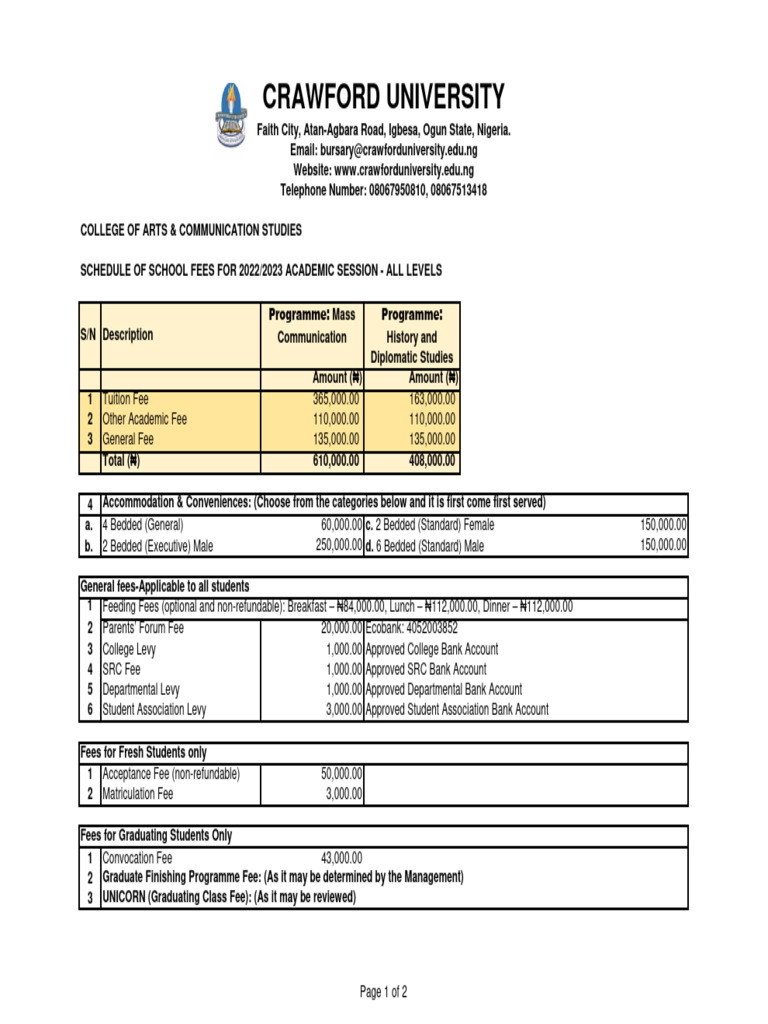 CACOS School Fees For 2022 2023 | PDF | Service Industries | Payments