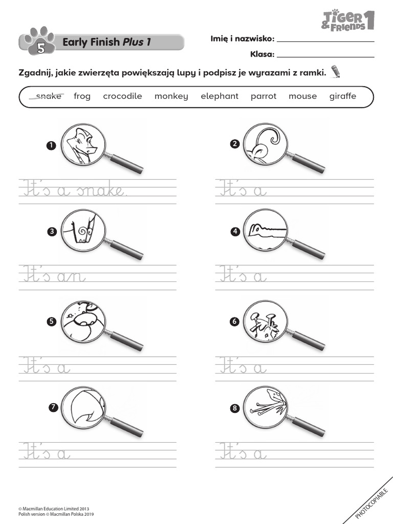 Tiger&Friends - 1 - TRF - Early Finish Plus 1 - Unit 5 | PDF