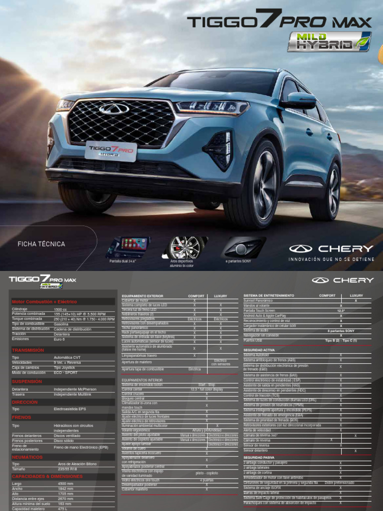 FICHA TEC TIGGO 7 PRO MAX JUNIO | PDF | Sistema de freno antibloqueo | Airbag