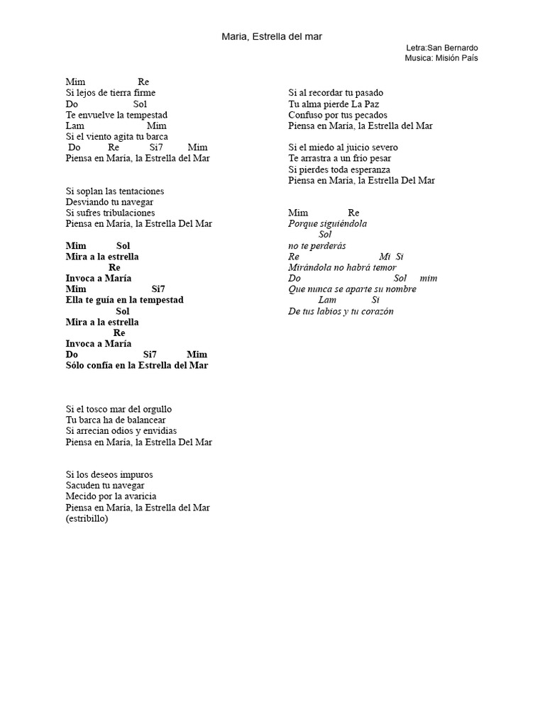 María, Estrella del Mar: Letra y Música | PDF