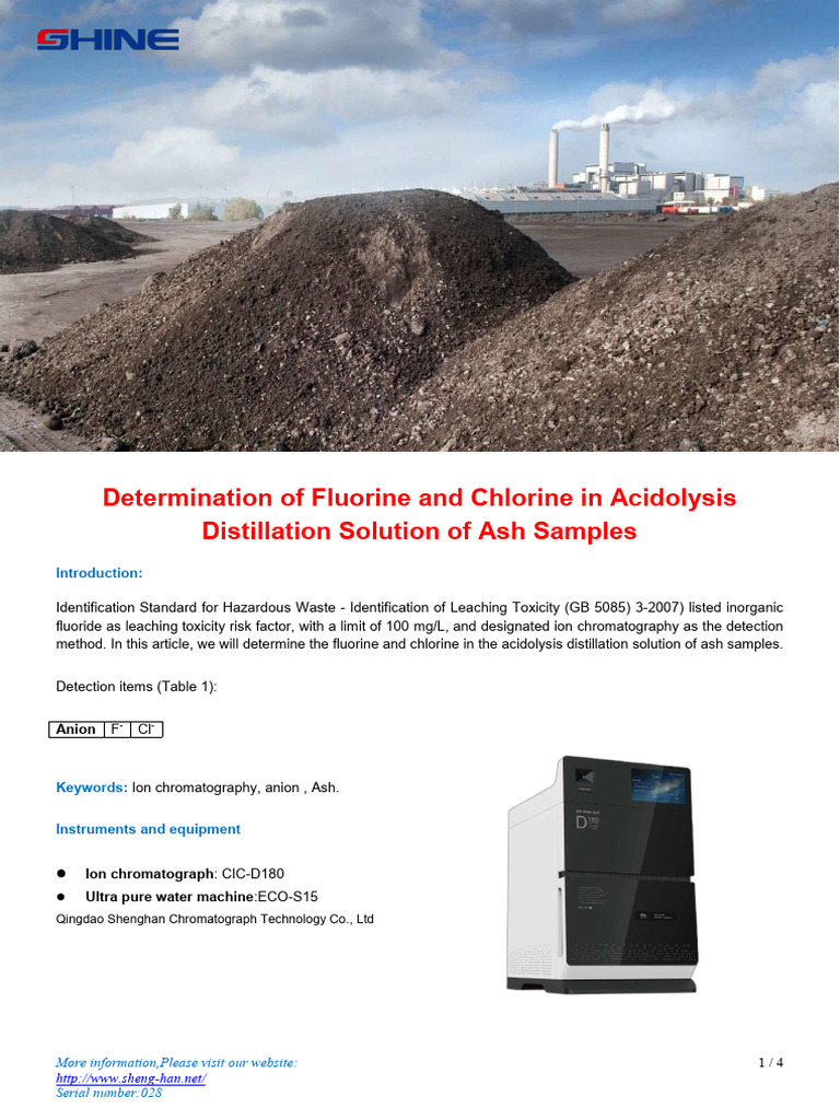 Fluorine and Chlorine in Acidolysis Distillation Solution of Ash ...