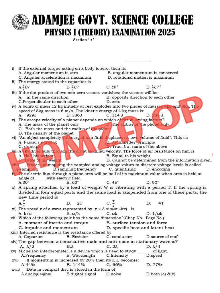 Xi Physics Adam Jee College 2025 | PDF | Momentum | Angular Momentum
