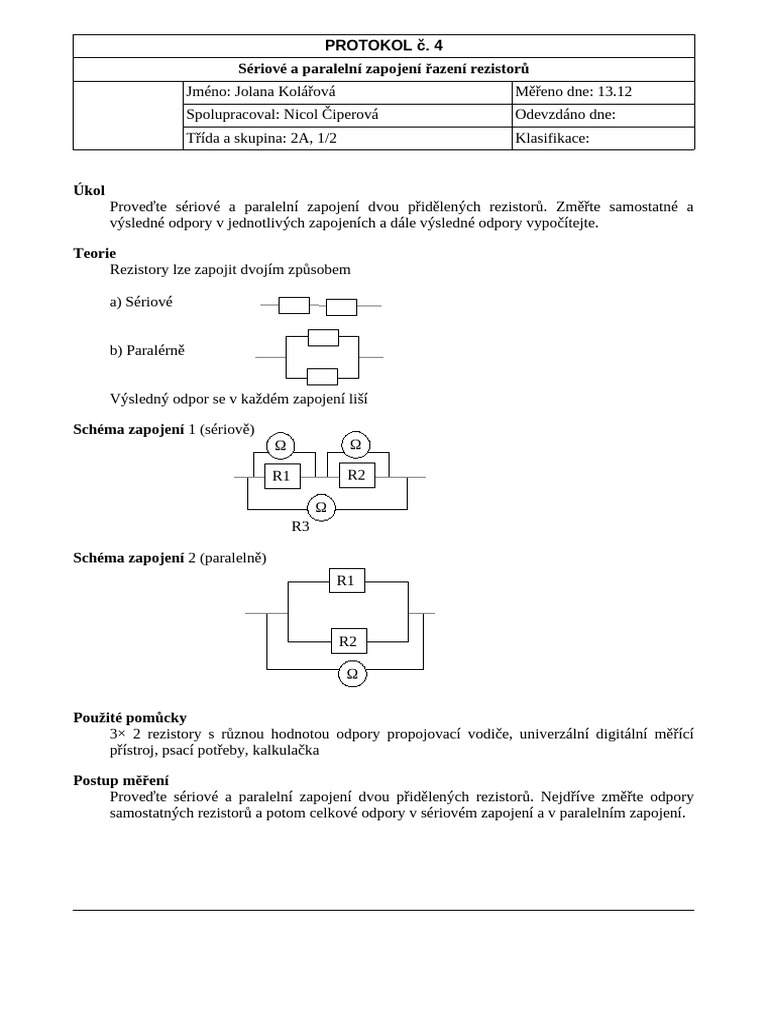 Laboratorní Protokol Fyzika (3) | PDF