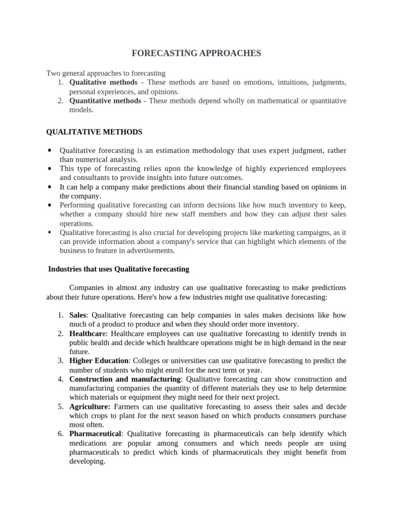 FORECASTING APPROACHES Qualitativedocx | PDF | Forecasting | Marketing Research