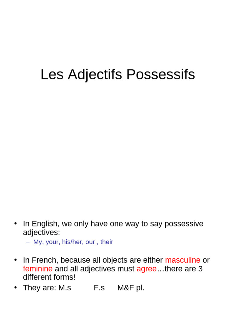 French Possessive Adjectives Guide | PDF | Linguistic Morphology ...