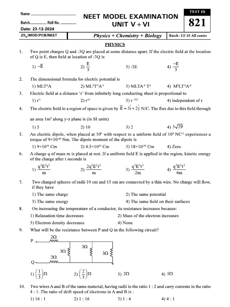 NEET MODEL (Unit V & VI) 23-12-2024 (LT25 SP & ONE YR) | PDF