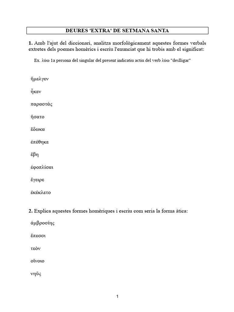 Deures de Setmana Santa | PDF