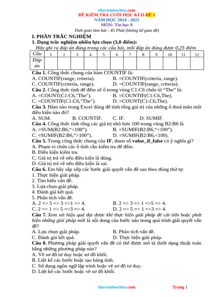 Bo de Kiem Tra Cuoi HK2 Tin 9 Nam 24 25 | PDF