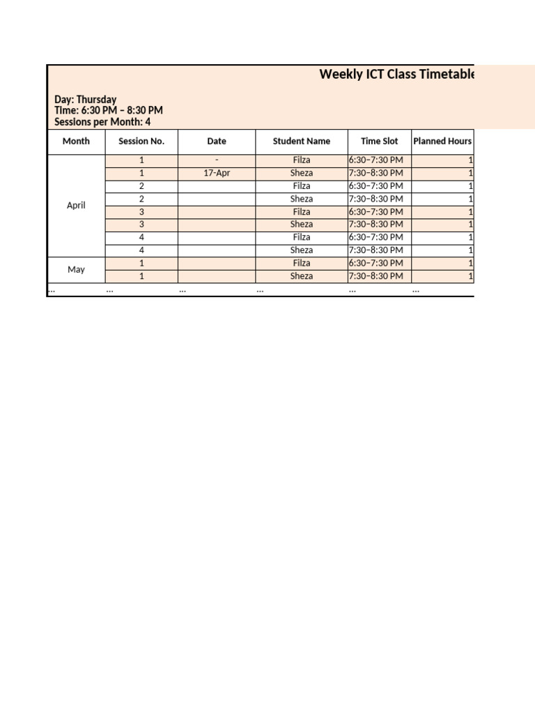 Formatted ICT Class Timetable | PDF