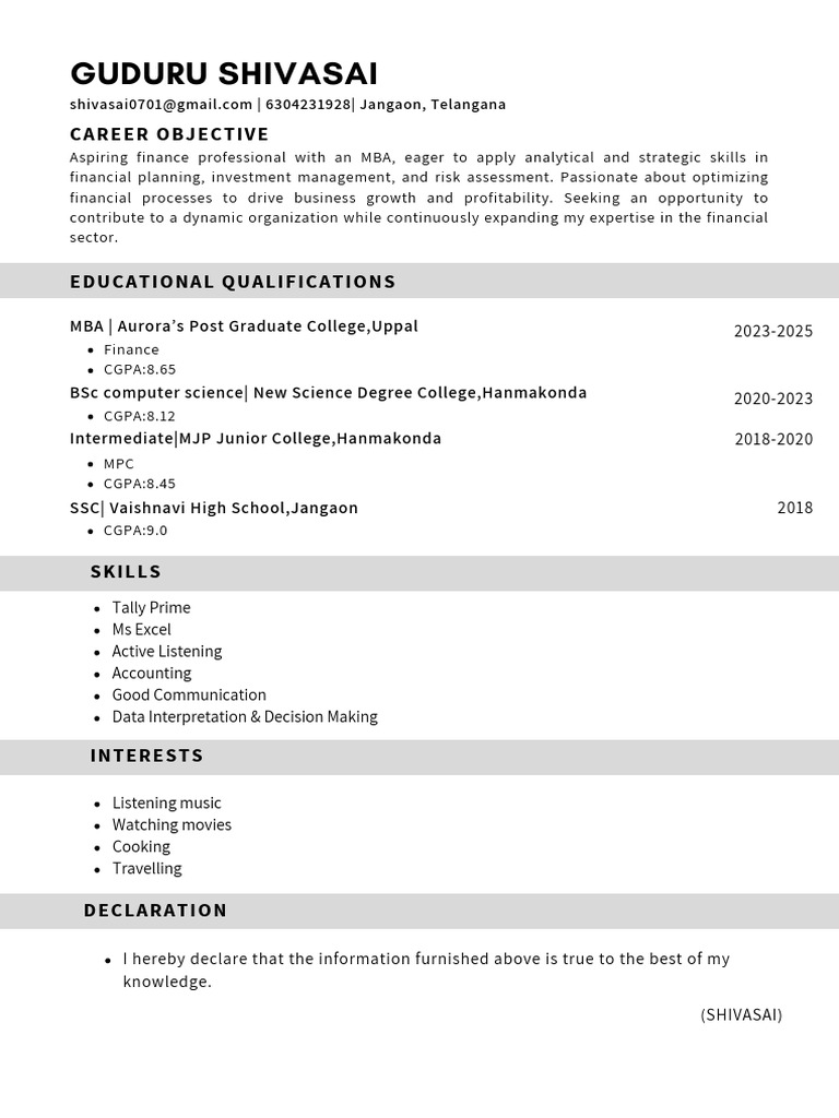 Shivasai Resume | PDF