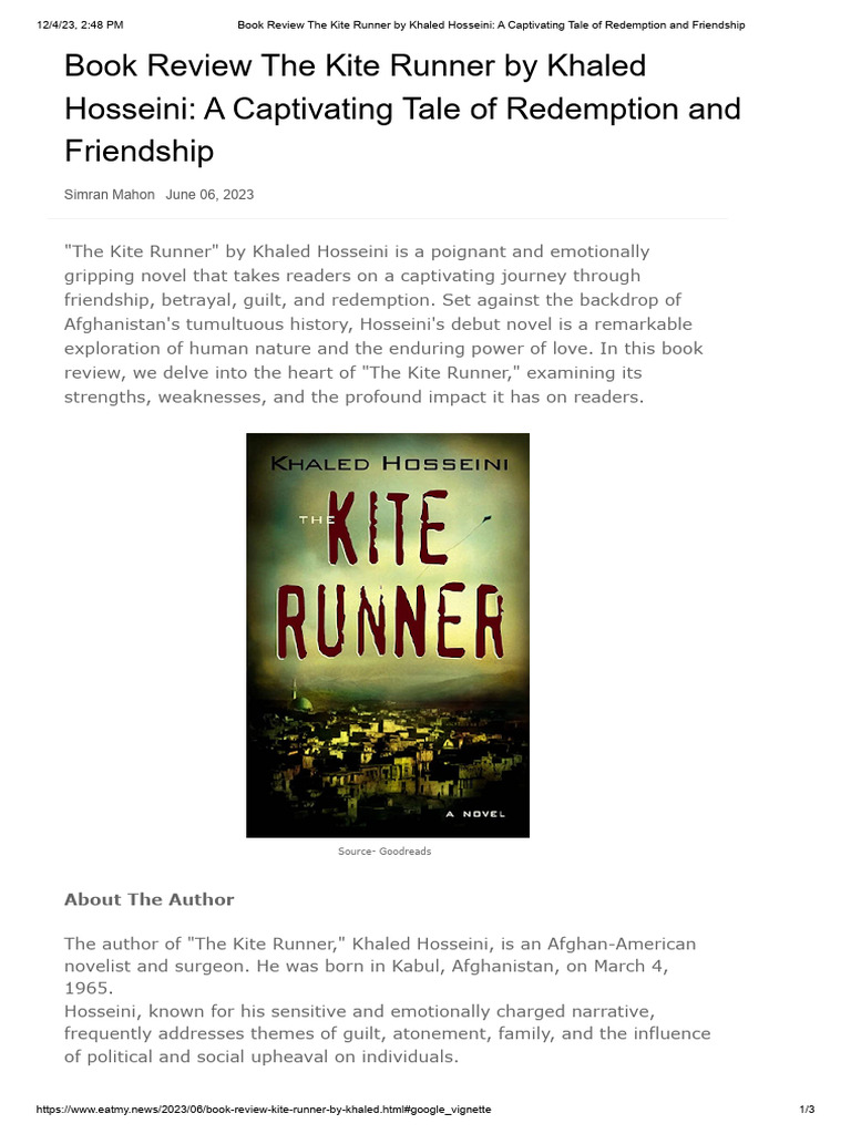 Book Review The Kite Runner by Khaled Hosseini - A Captivating Tale of ...