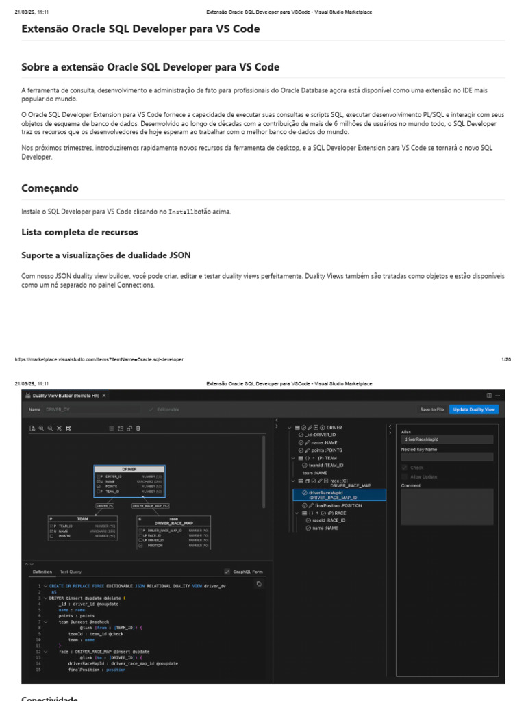 Extensão Oracle SQL Developer para VSCode - Visual Studio Marketplace | PDF | SQL | PL/SQL